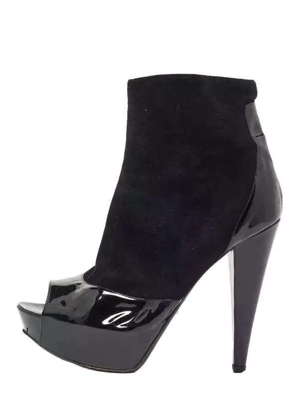 SERGIO ROSSI Patent Leather Peep Toe Platform Ankle Boots - Black