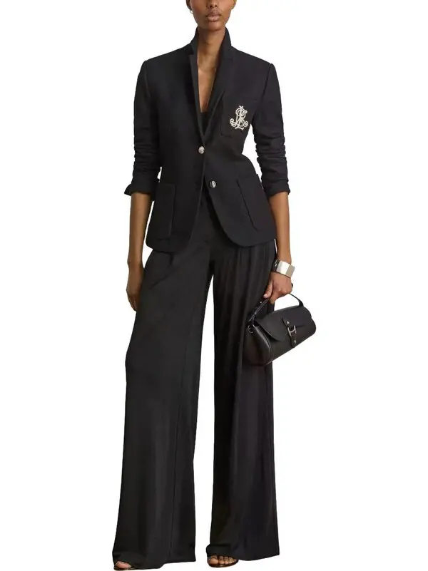 Ralph Lauren Pleated Stretch-jersey Wide-leg Trousers - Black