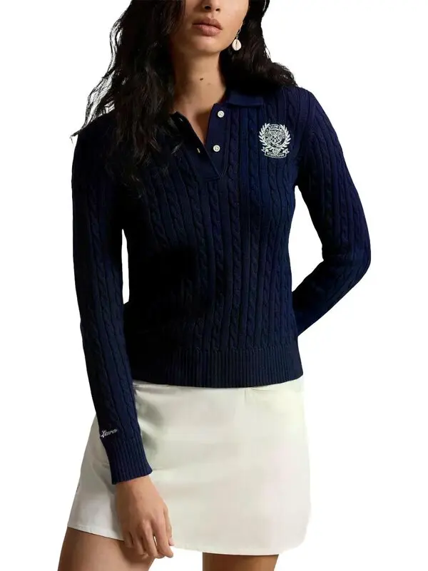 Polo Ralph Lauren Cable Knit Embroidered Polo Sweater - Blue