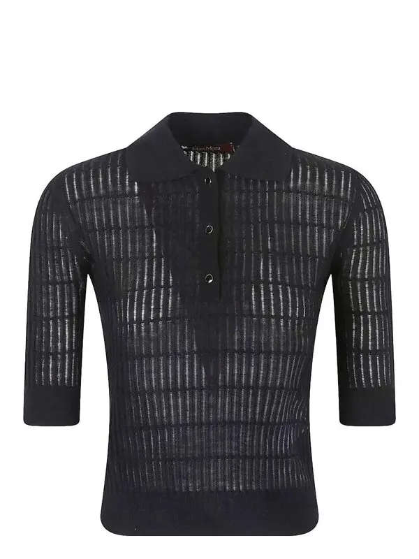 Max Mara Ribbed Knit Polo Shirt - Blue