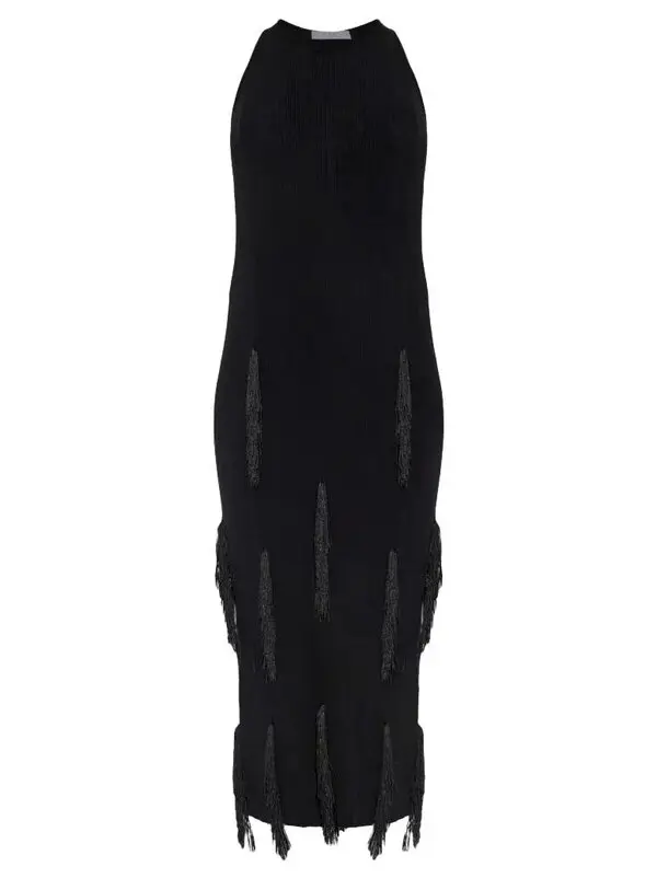 IRO PARIS Ribbed Knit Midi Dress With Fringe Detailing - Black