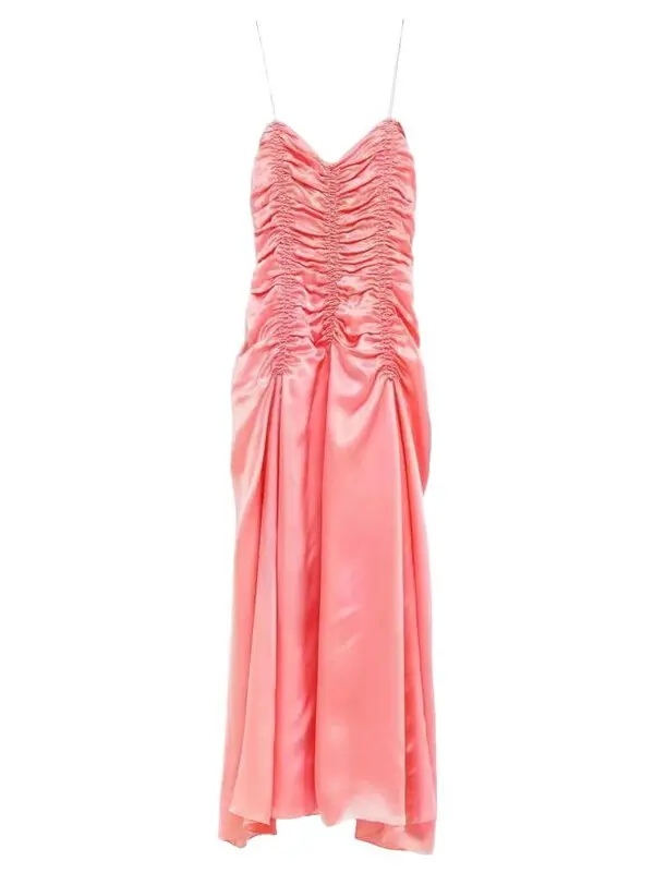 Khaite Ruched Midi Dress In Satin - Pink