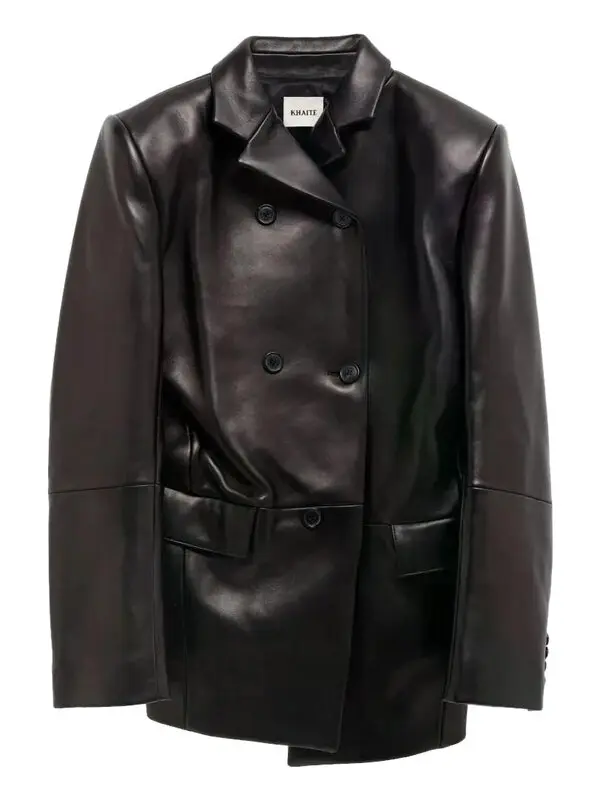 Khaite Double-breasted Leather Blazer - Black