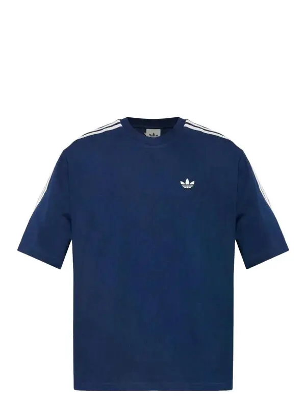 Adidas Logo-embroidered Stripe-detail T-shirt - Blue
