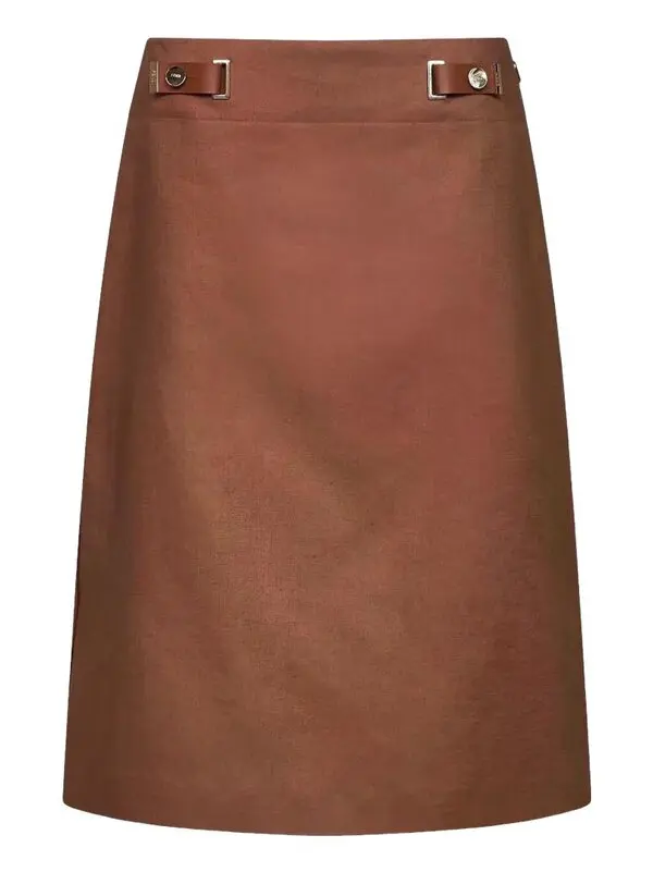 Fendi Leather Tab Side-slit Skirt - Brown