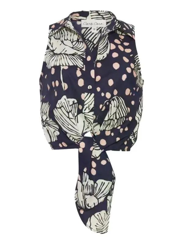 Cara Cara Highland Floral-print Tie-front Shirt - Blue