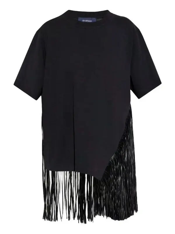Sportmax Asymmetric T-shirt With Fringed Detailing - Black
