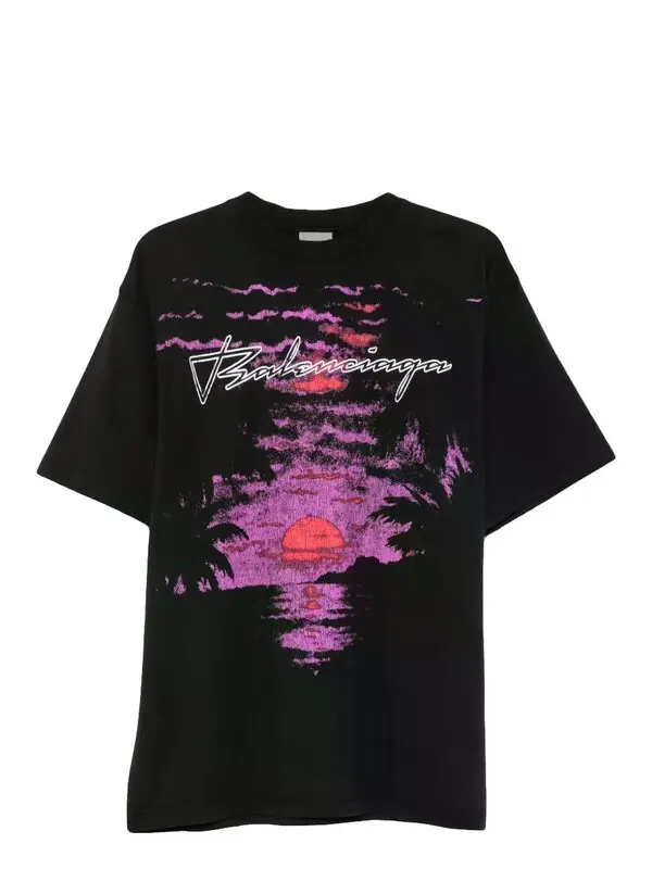 Balenciaga Graphic Print Distressed T-shirt - Black