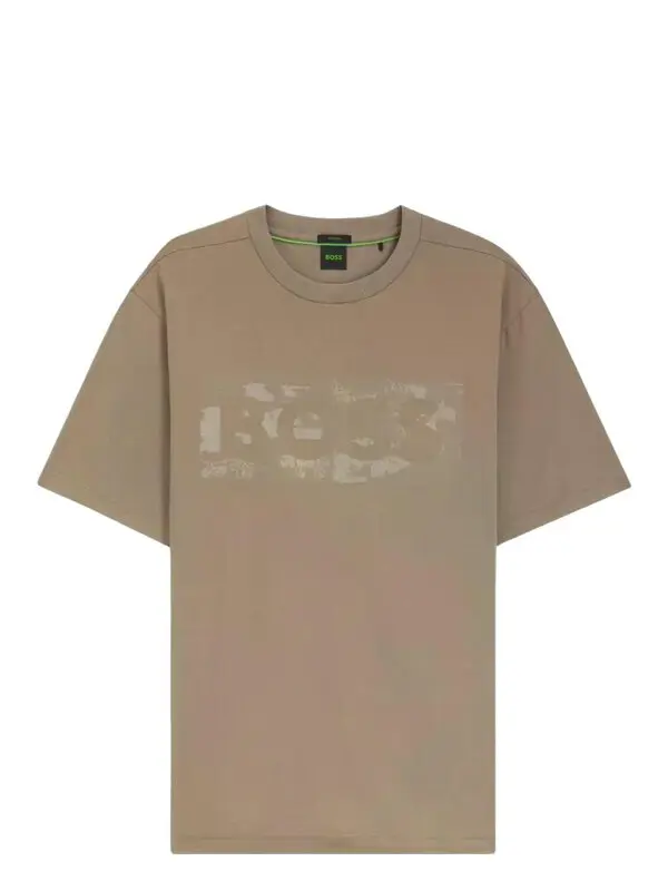 BOSS Logo-artwork T-shirt In Stretch Cotton - Neutrals