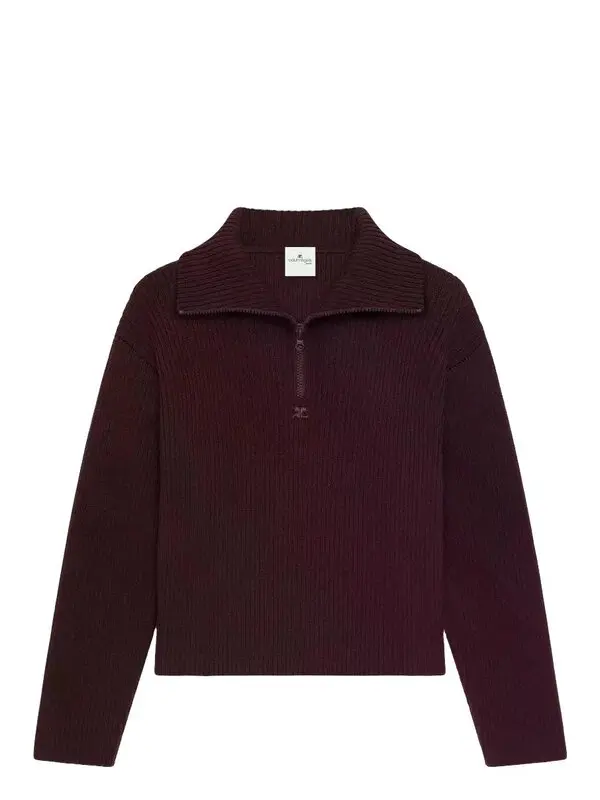 COURREGES Ribbed Knit Wool Sweater - Red