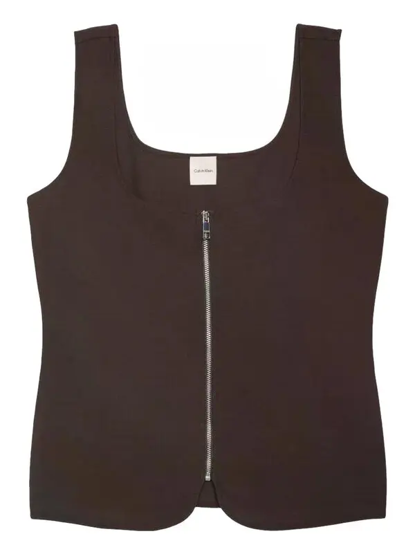 Calvin Klein Sleeveless Zip-up Vest - Brown