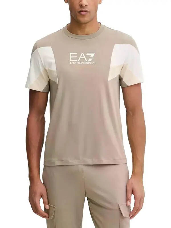 EA7 Logo-print Colour-block T-shirt - Neutrals