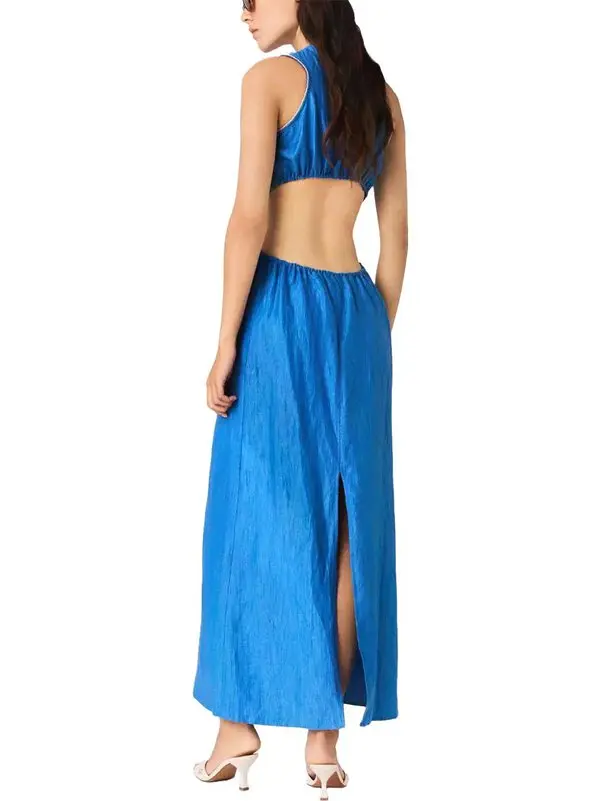 Maje Open Back Linen Dress - Blue