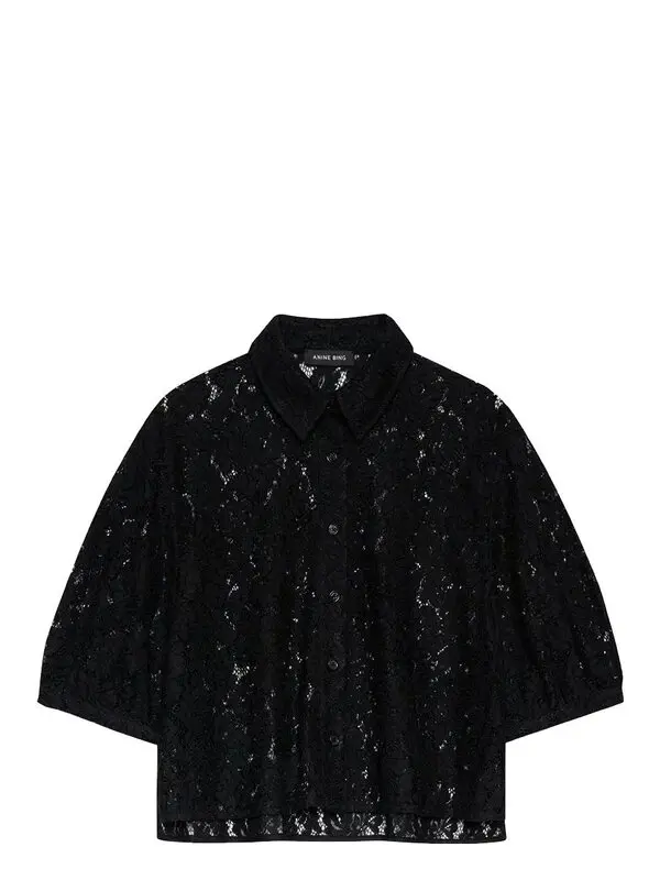 ANINE BING Shayna Lace Cropped Button-down Shirt - Black
