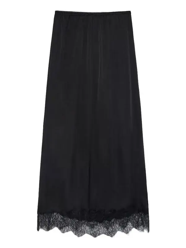 ANINE BING Shelby Satin Midi Skirt With Lace Trim - Black