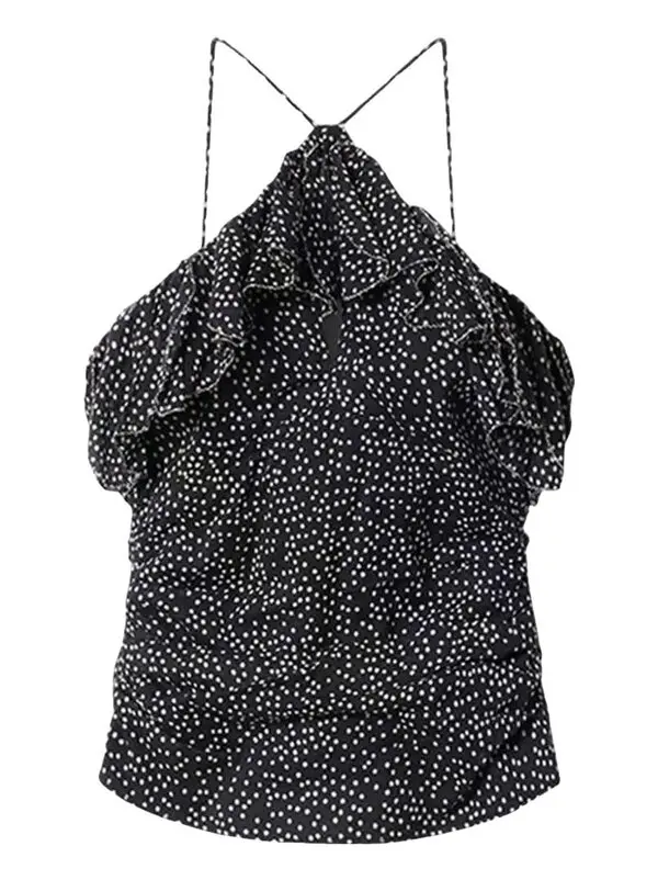 MARANT ETOILE Polka Dot Keyhole Neck Top - Black