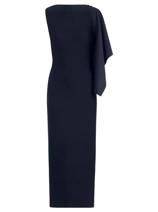 Oscar De La Renta Hibiscus Brooch Knit Dress - Blue