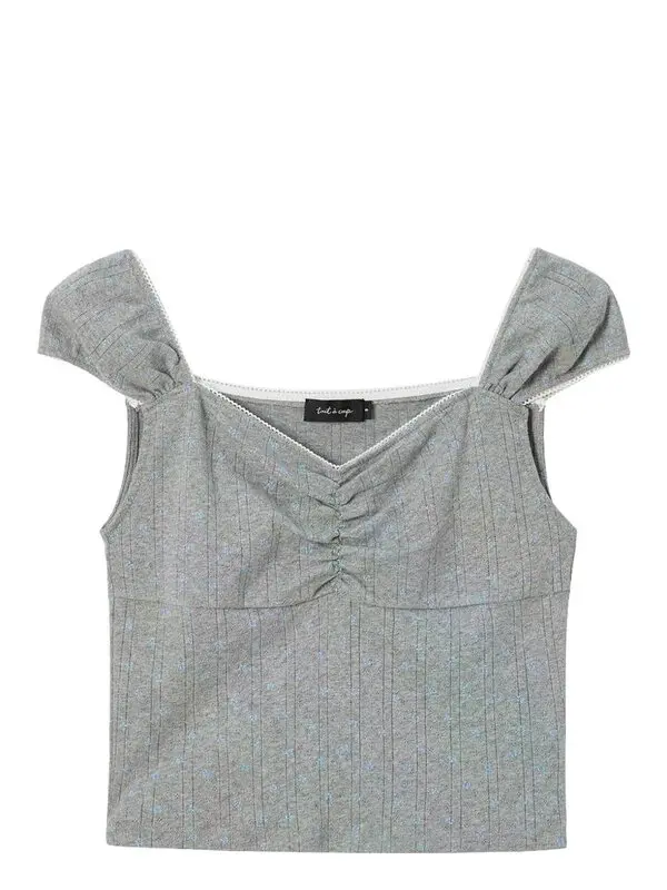 TOUT A COUP Floral Print Ruched Top - Grey