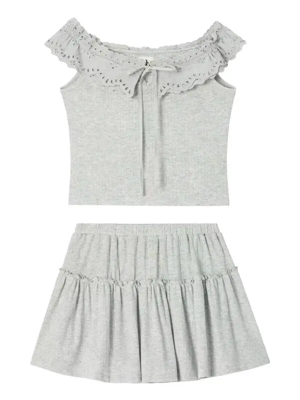 B+AB Broderie Anglaise Ruffled Set - Grey
