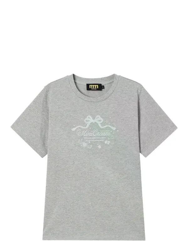 MINI CREAM Graphic Print Faux Pearl Embellished T-shirt - Grey