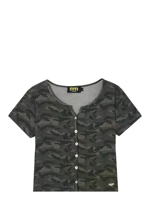 MINI CREAM Camouflage Print Button-up T-shirt - Grey