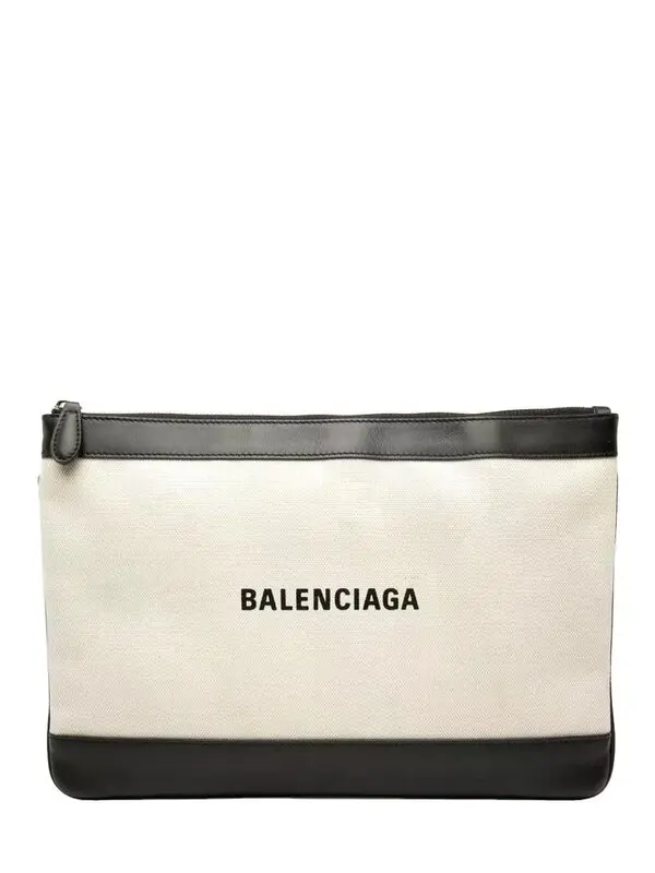Balenciaga Canvas Navy Clip M Clutch Bag - Brown