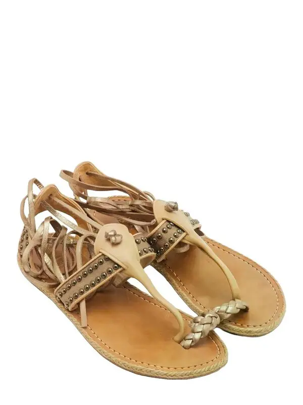 CHRISTIAN LOUBOUTIN Studded Ankle-strap Flat Sandals - Neutrals