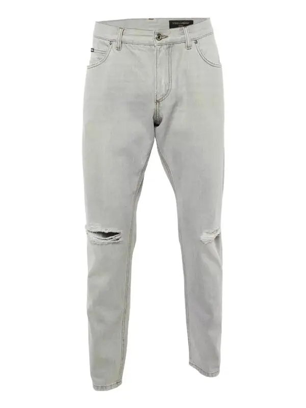 Dolce & Gabbana Distressed Logo Plaque Jeans - Grey