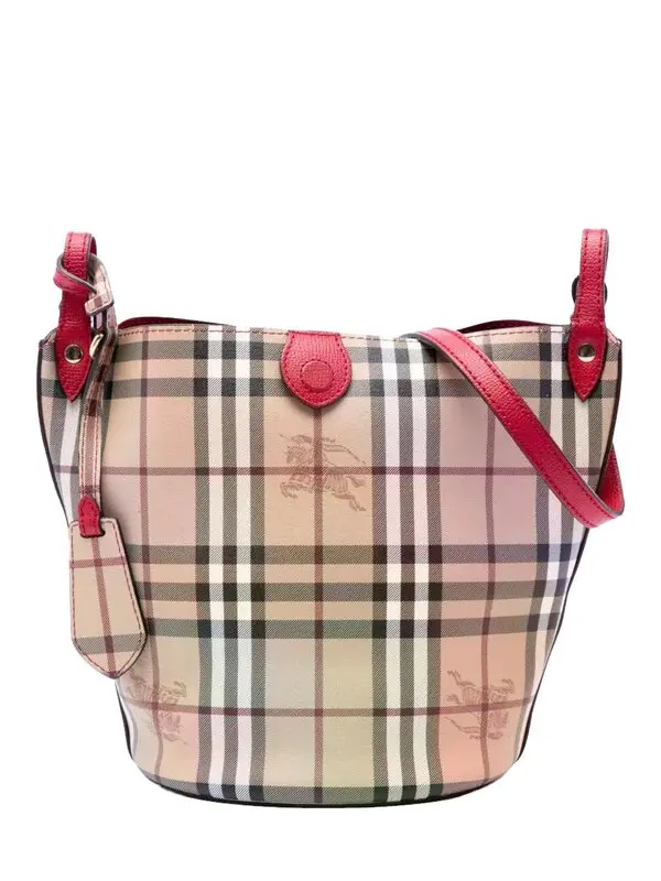 Burberry Haymarket Check Coated Canvas Lorne Bucket Bag - Red