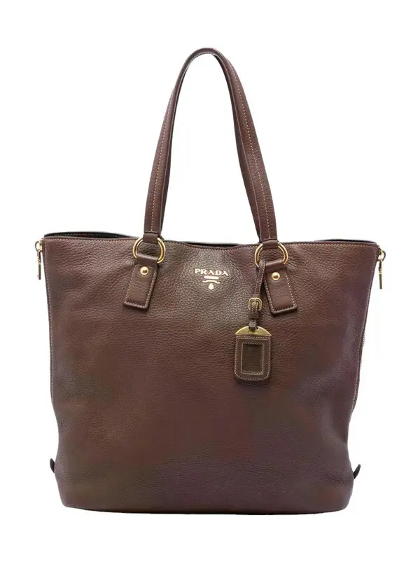 Prada Vitello Daino Side Zip Shopper Tote Bag - Brown
