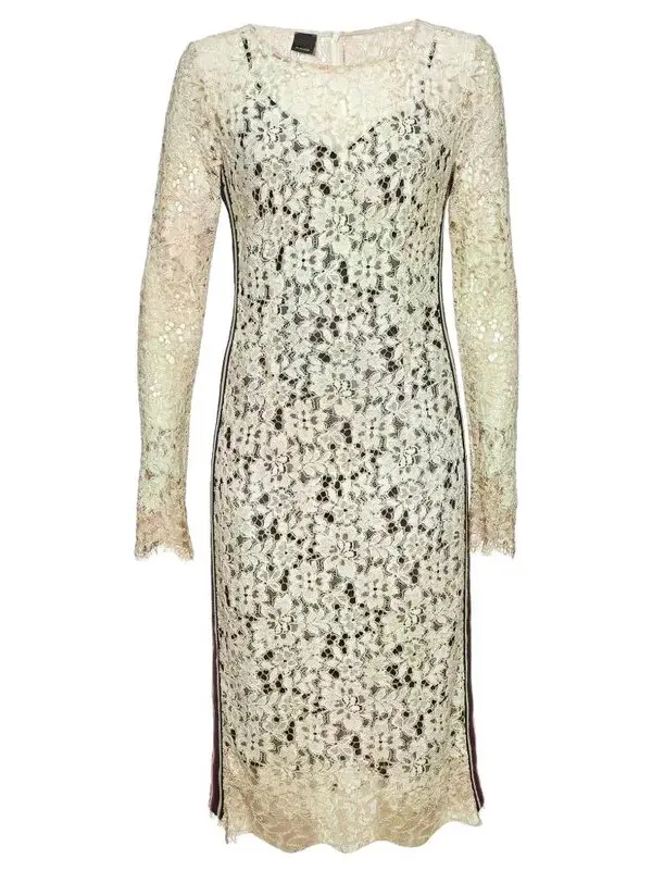 Pinko Corded Lace Stripe-tape Midi Dress - Neutrals