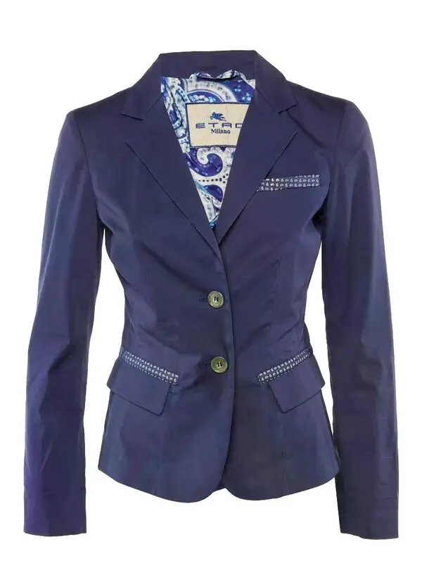 Etro Single-breasted Blazer With Paisley Trim - Blue