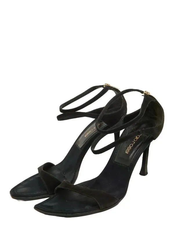 SERGIO ROSSI Suede Ankle Strap Sandals - Black