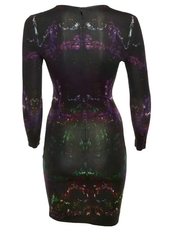 Alexander McQueen Fitted Midi Dress With Abstract Print - Black