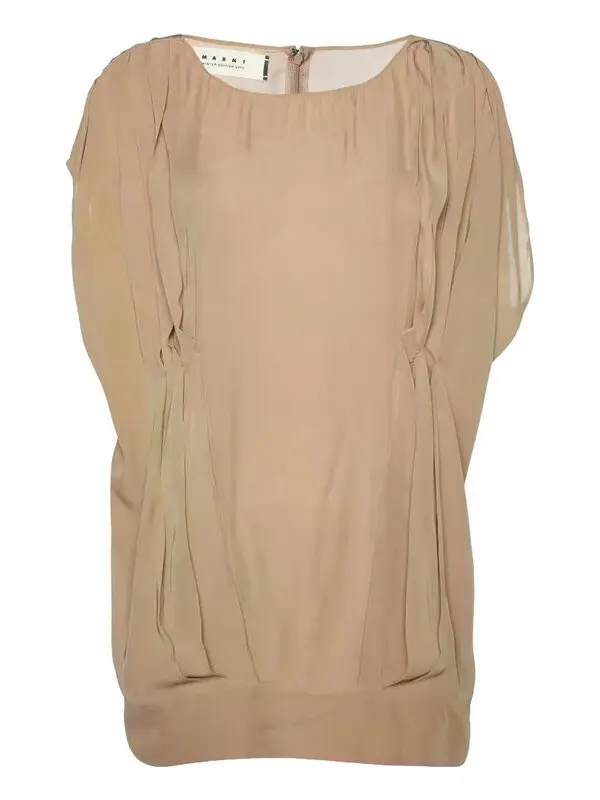 Marni Beige Pleated Short Sleeve Blouse - Neutrals
