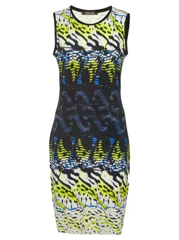 Roberto Cavalli Printed Sleeveless Mini Dress - Black