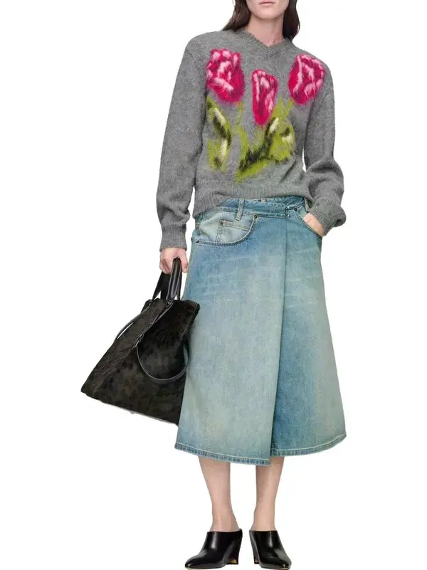 MAISON MARGIELA Floral Intarsia V-neck Sweater - Grey