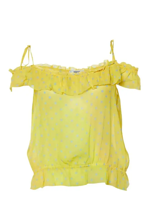Moschino Silk Polka-dot Ruffle Top - Yellow