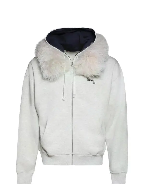 PRAYING Faux-fur Trim Hoodie - Grey