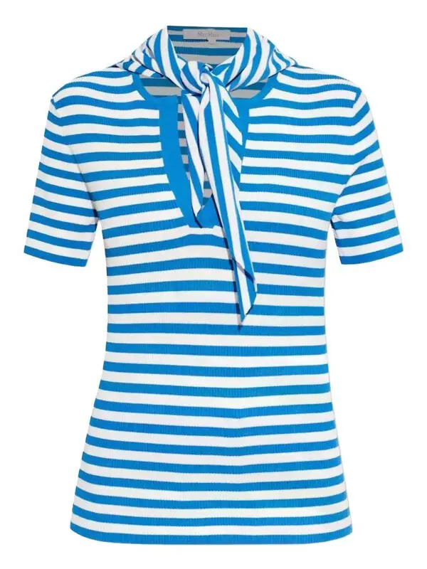 Max Mara Striped Tie-neck T-shirt - Blue