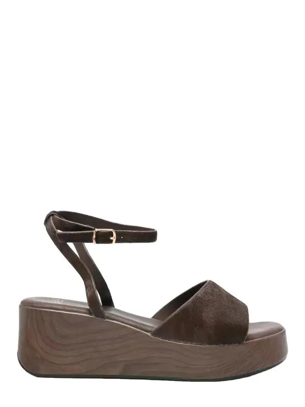 EXÈ Pony-hair Wedge Sandals - Brown
