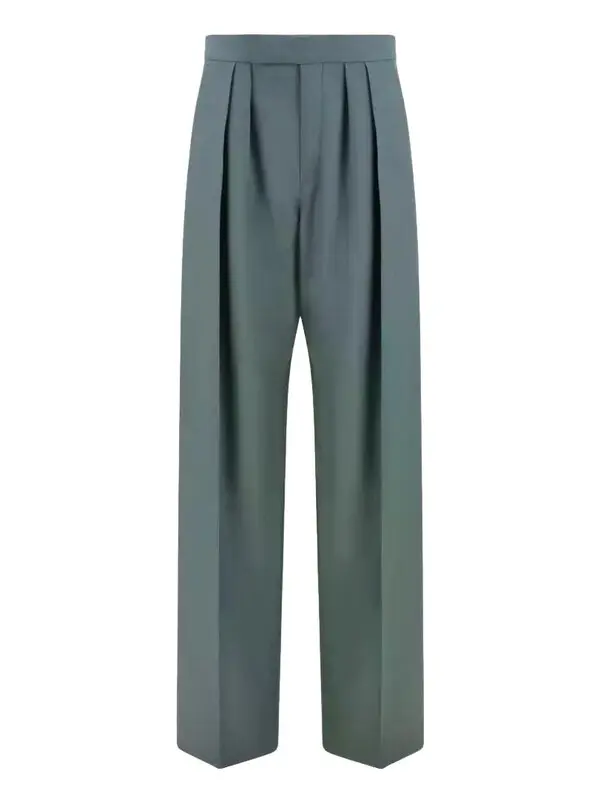 Chloé Pleated Wool Wide-leg Trousers - Blue