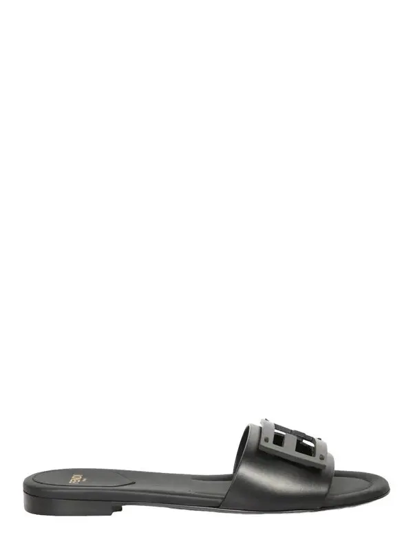 Fendi Baguette Logo-plaque Leather Sandals - Black