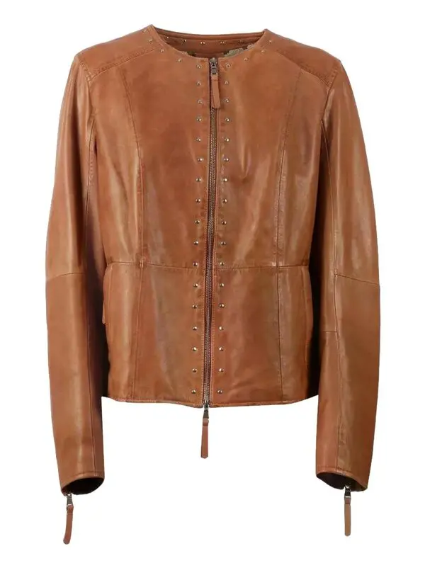 BULLY Stud-embellished Leather Jacket - Brown
