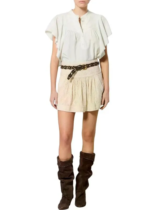 MARANT ETOILE Ruffled-sleeve Pom-pom Trim Blouse - Neutrals