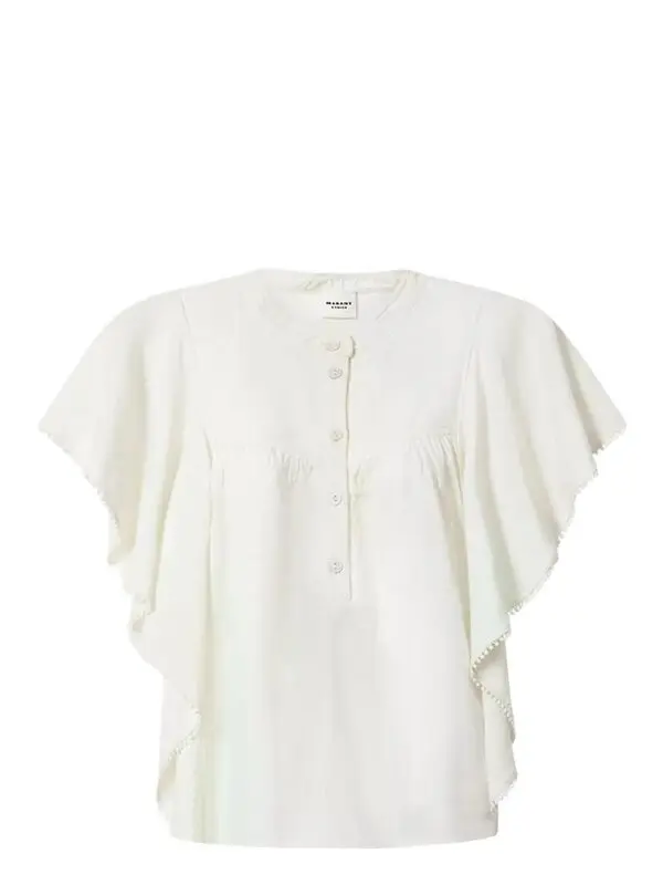 MARANT ETOILE Ruffled-sleeve Pom-pom Trim Blouse - Neutrals