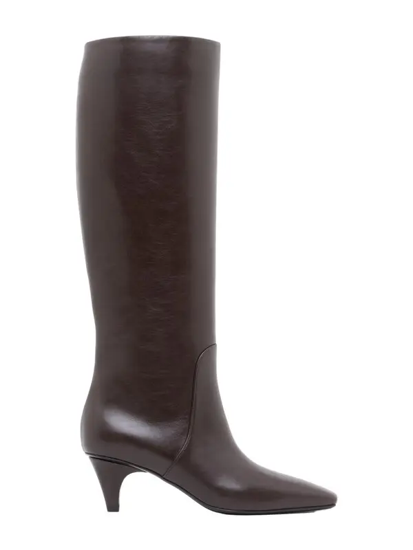 Giorgio Armani Knee High Boots In Leather - Brown