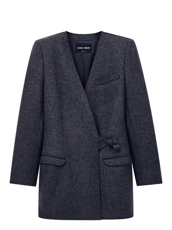 Giorgio Armani Wool Flannel Blazer With Side Knot Closure - Grey