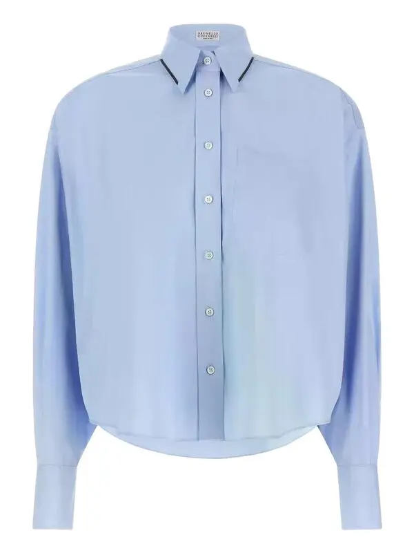 Brunello Cucinelli Monile-trim Cropped Shirt - Blue