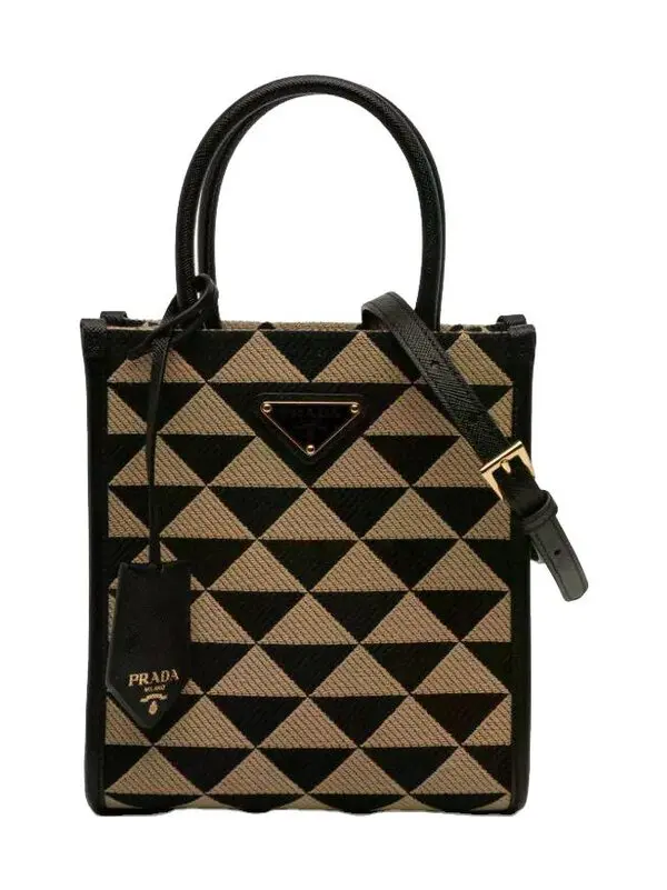 Prada Mini Embroidered Jacquard Symbole Triangolo Satchel - Brown